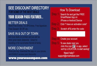 Season Pass Discount Card Fundraising App or Printed Card